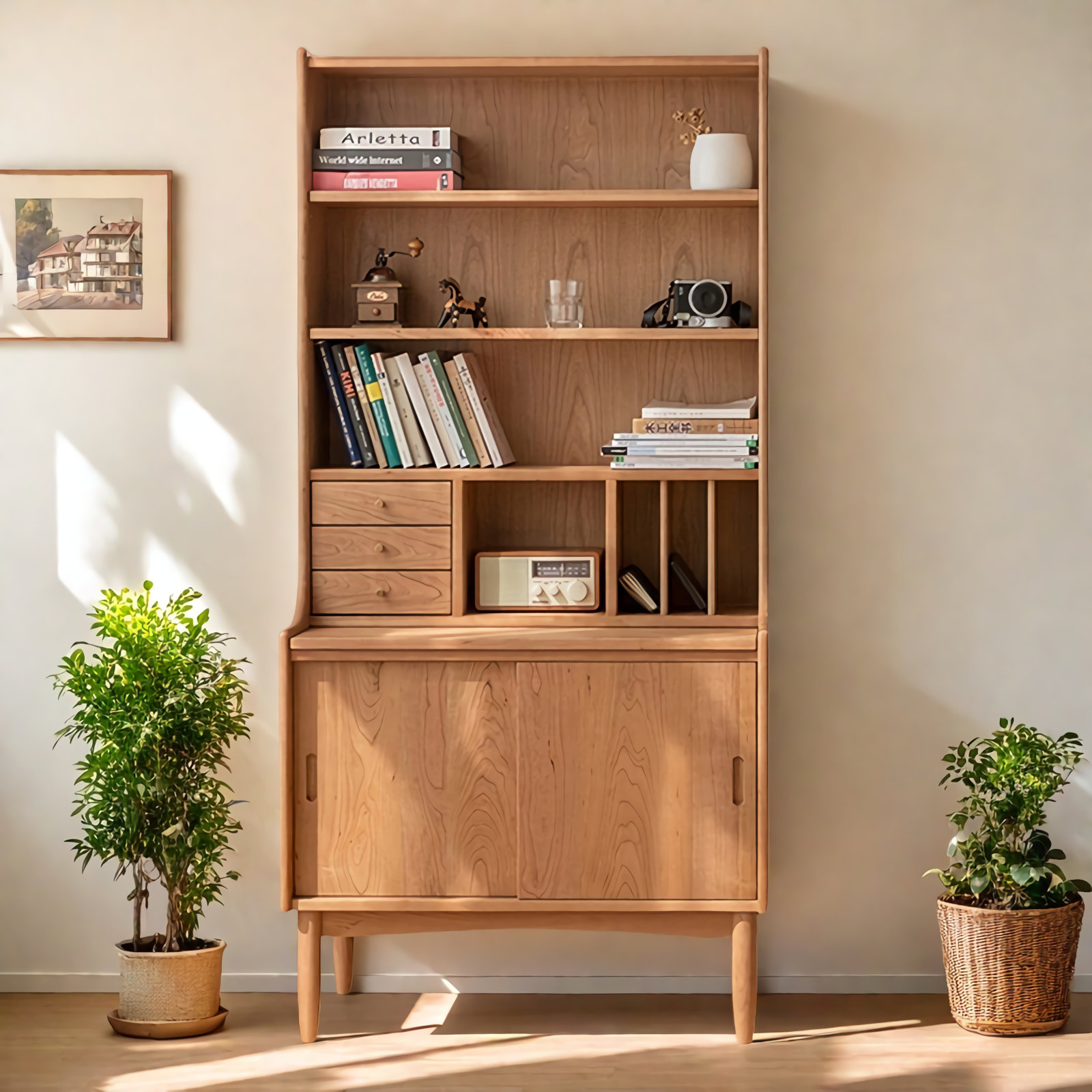 NICECABINET Simple Cherry Solid Wood Large Capacity Bookcase - Wayfair ...