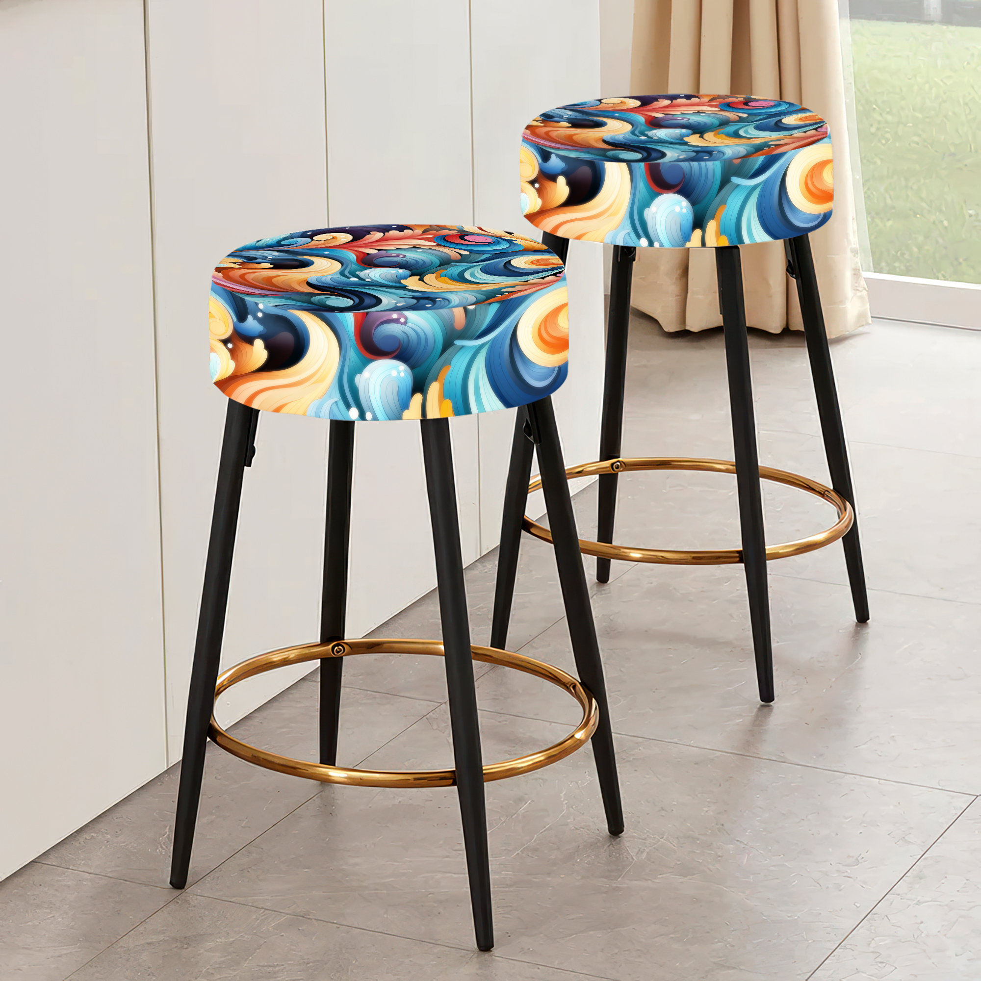 Design Art Colorful Enchanted Spiral Dreams - Geometric Bar Stools Set ...