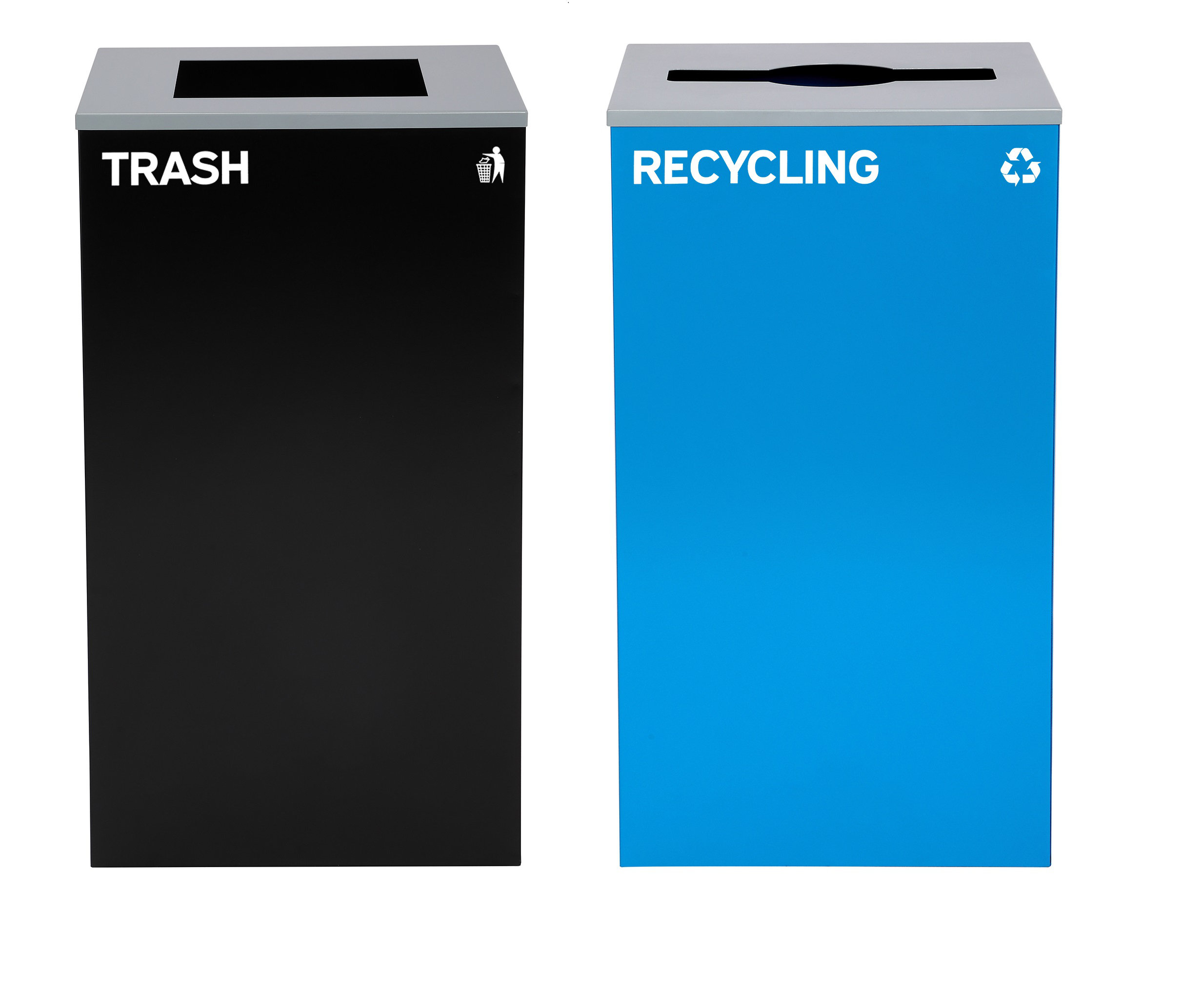 Alpine Industries 29 Gallon Steel Open Top Recycling and Trash Can Set ...