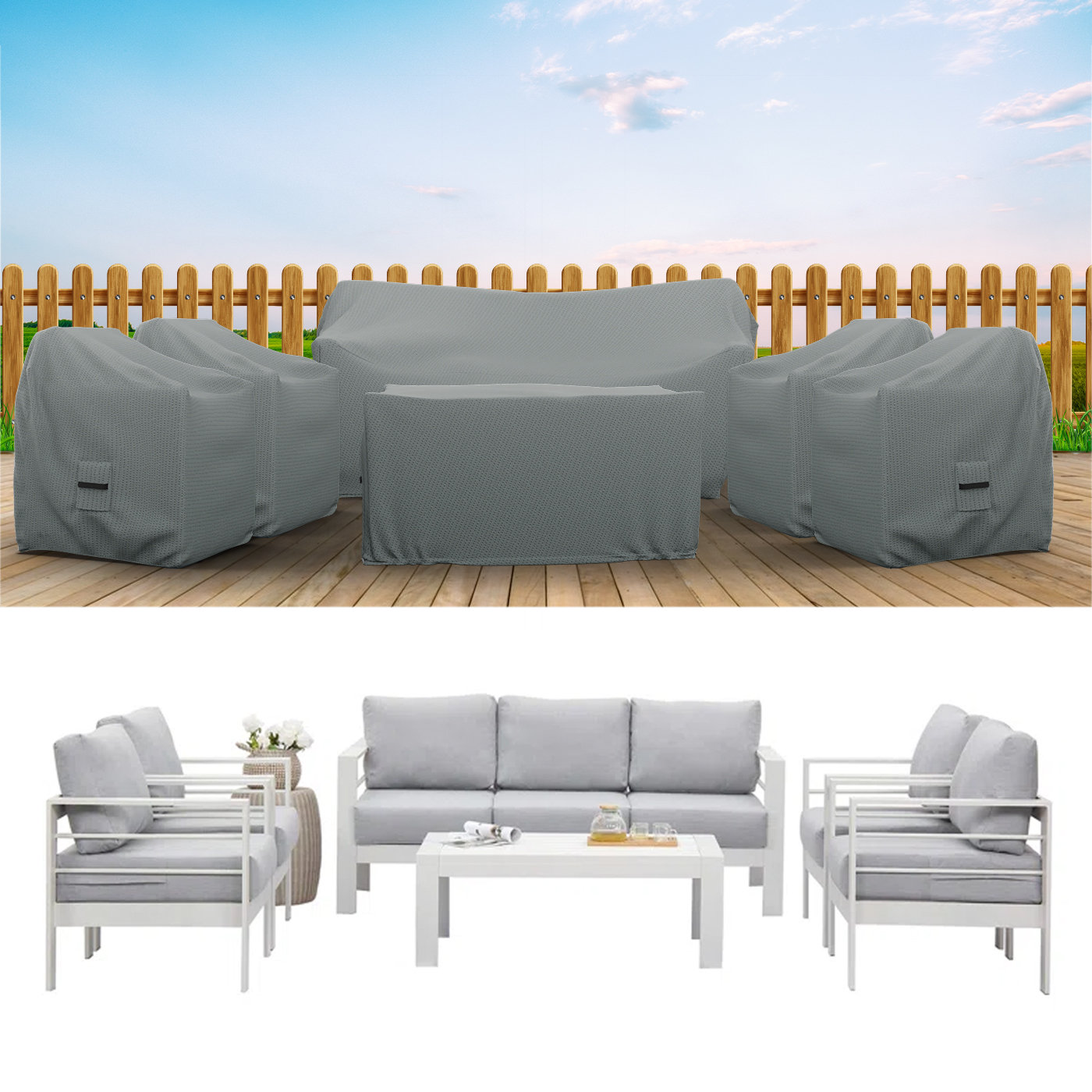 Arlmont & Co. Patio Furniture Cover Set, 6 Piece Outdoor Furniture ...