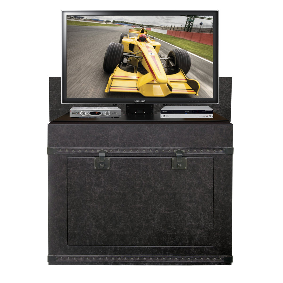 Touchstone Vintage Trunk Motorized TV Lift Cabinet - Leather-wrapped TV ...