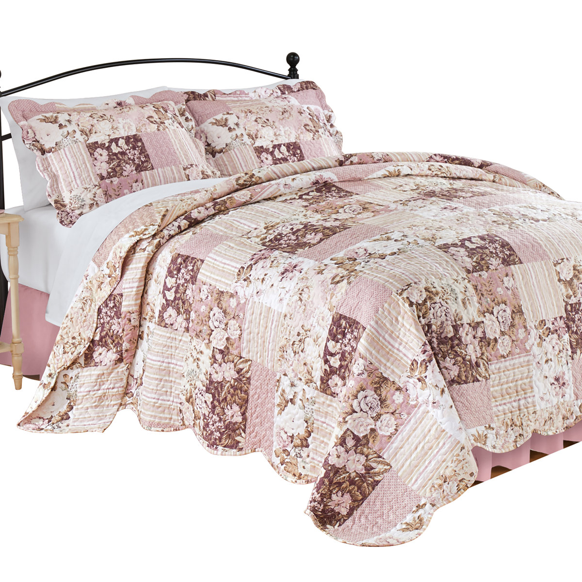 Winston Brands Charlie Dusty Rose Patchwork Scalloped Edge Quilt | Wayfair