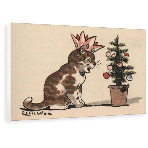Happy Larry 'Cat Meowing at Christmas Tree Framed Print' Painting ...