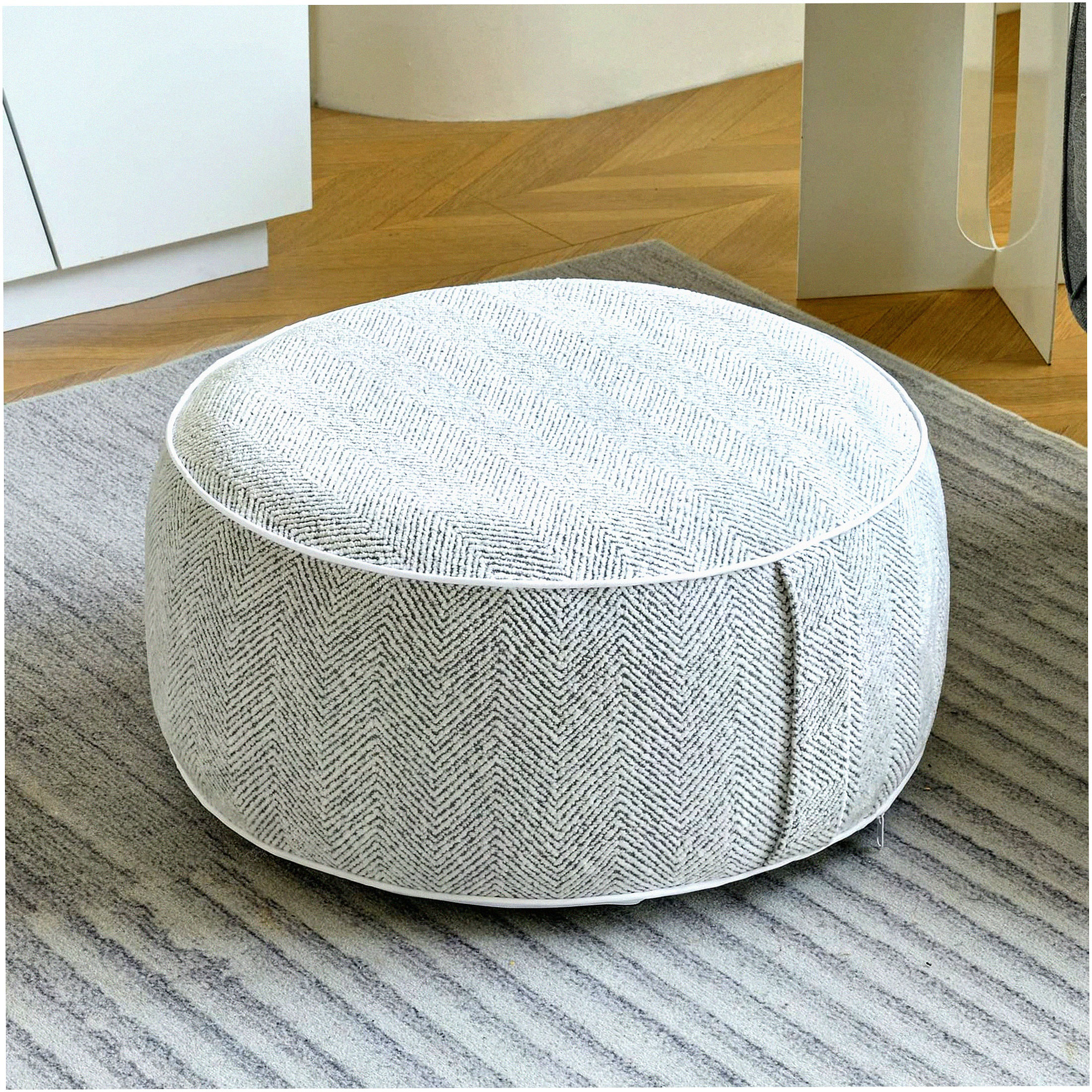 BRBCA Chenille Comfort Pouf - Inflatable Liner, Portable Handle, Round ...