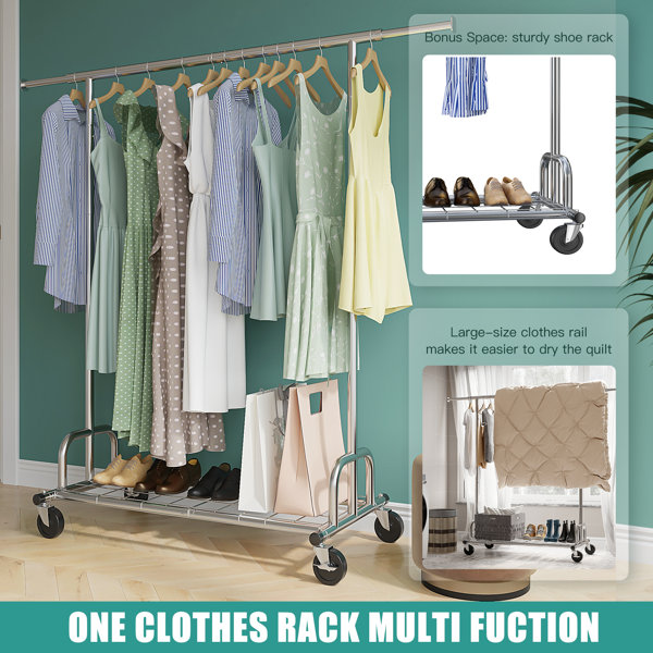 Rebrilliant Mardelle 460 LBS Clothes Hanging Rack Metal Clothes Rack ...