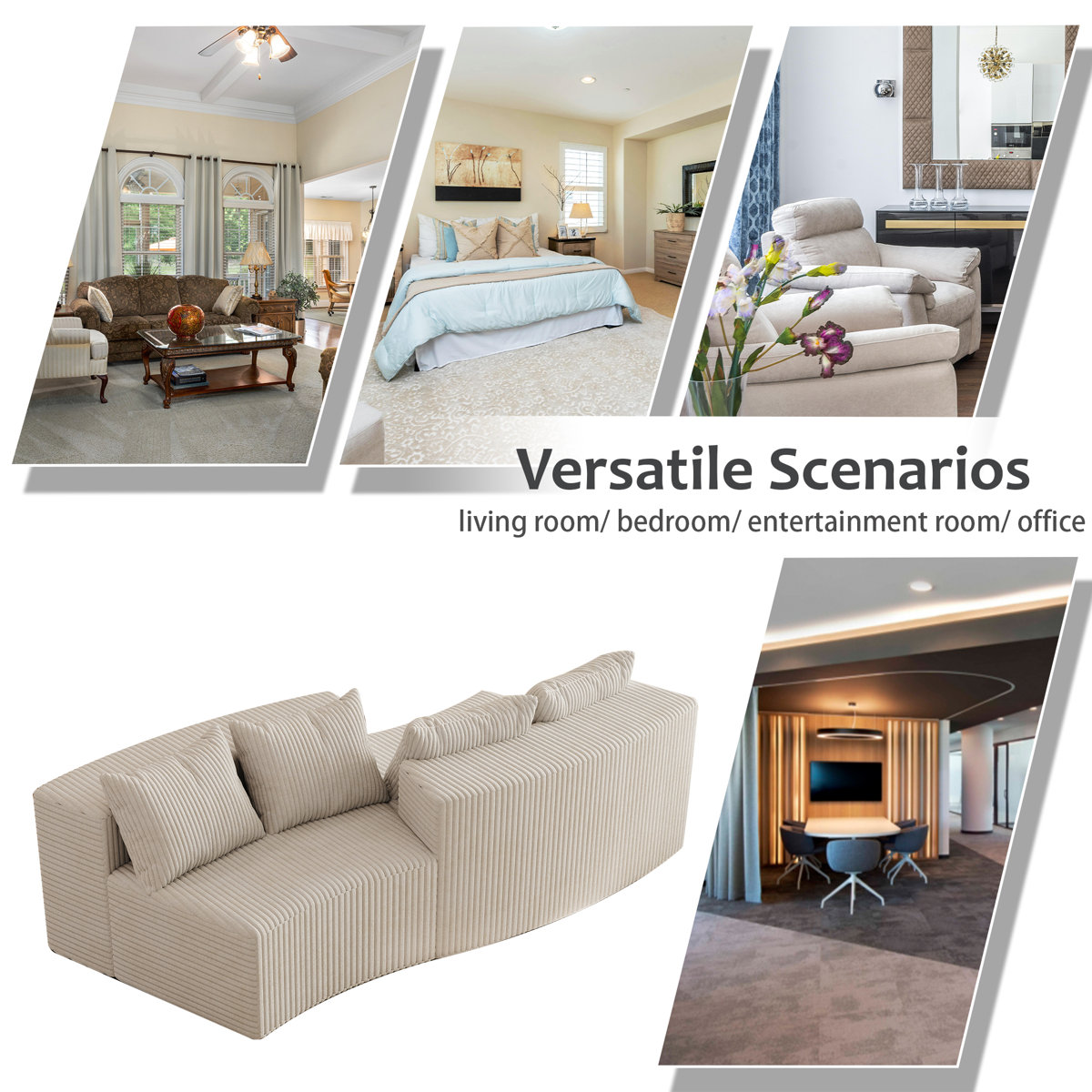 Latitude Run® Temica 90.5"W Corduroy Vacummed Curved Sectional, Low ...