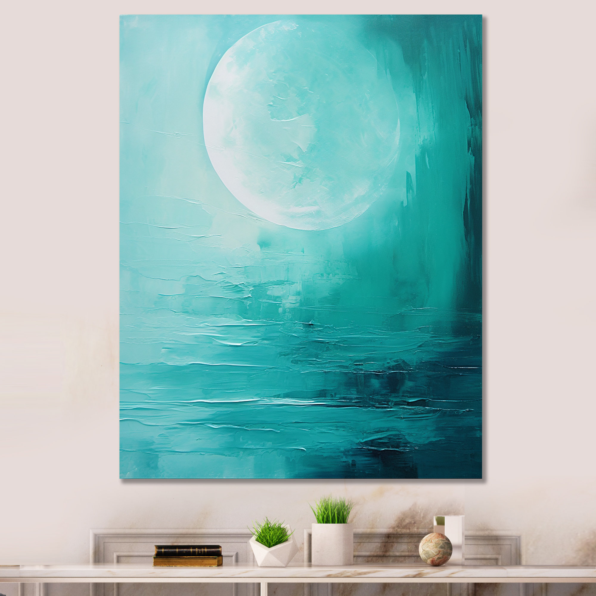 Wrought Studio™ Teal Moon Tranquility I - Moon Canvas Prints | Wayfair
