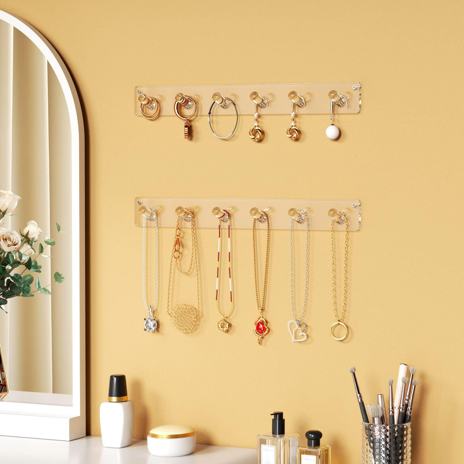 Ivy Bronx Wall Mounted Necklace Hanger, 4 Pack Acrylic Jewellery Stand ...