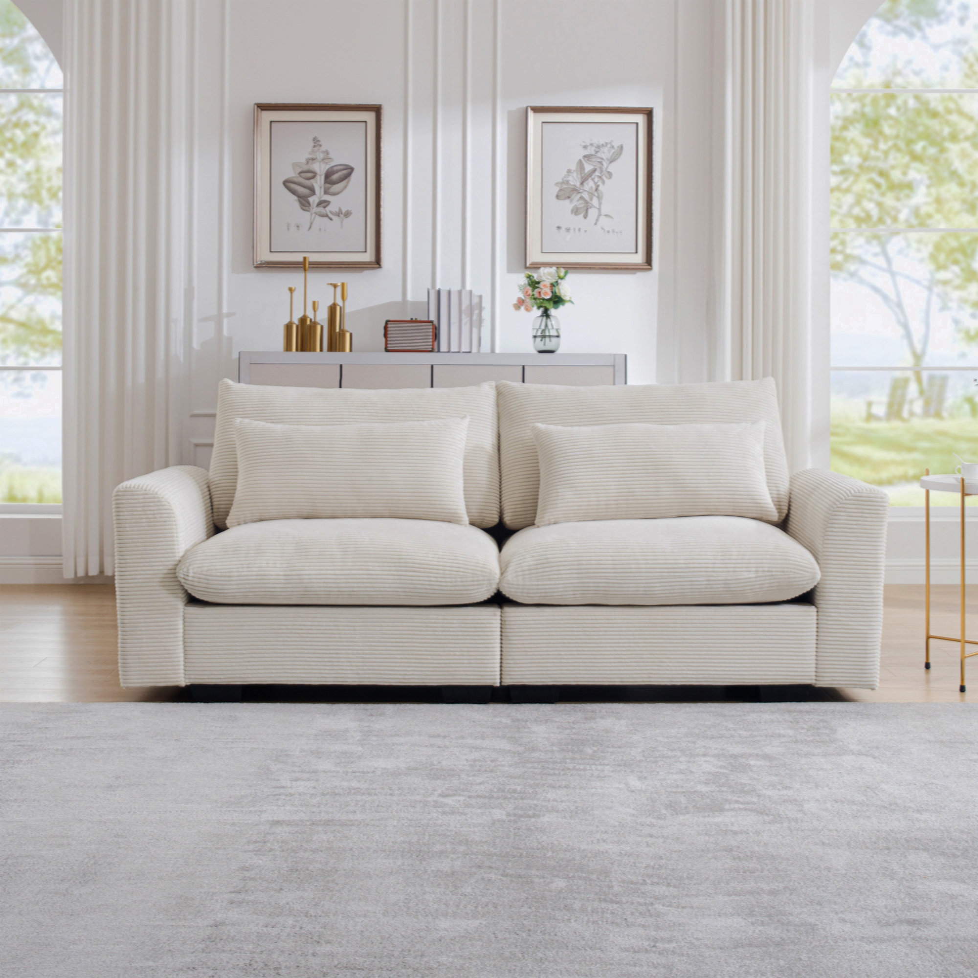 Latitude Run® Beige Corduroy Sofa Couch, Deep Seat Couches For Modern Living Room/Apartment ...