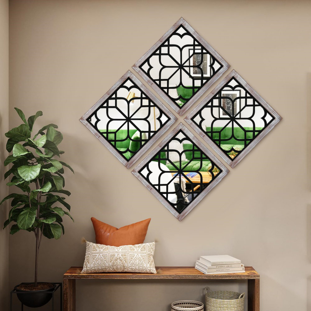 Lark Manor™ A 4-piece set of simple wooden square wall mirrors ...