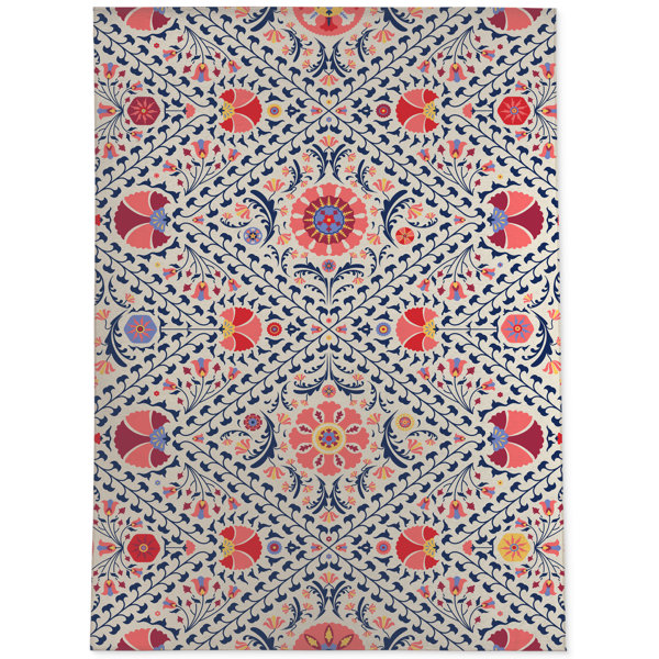Ebern Designs Lesquin Floral Pink/Navy/Orange Area Rug & Reviews | Wayfair