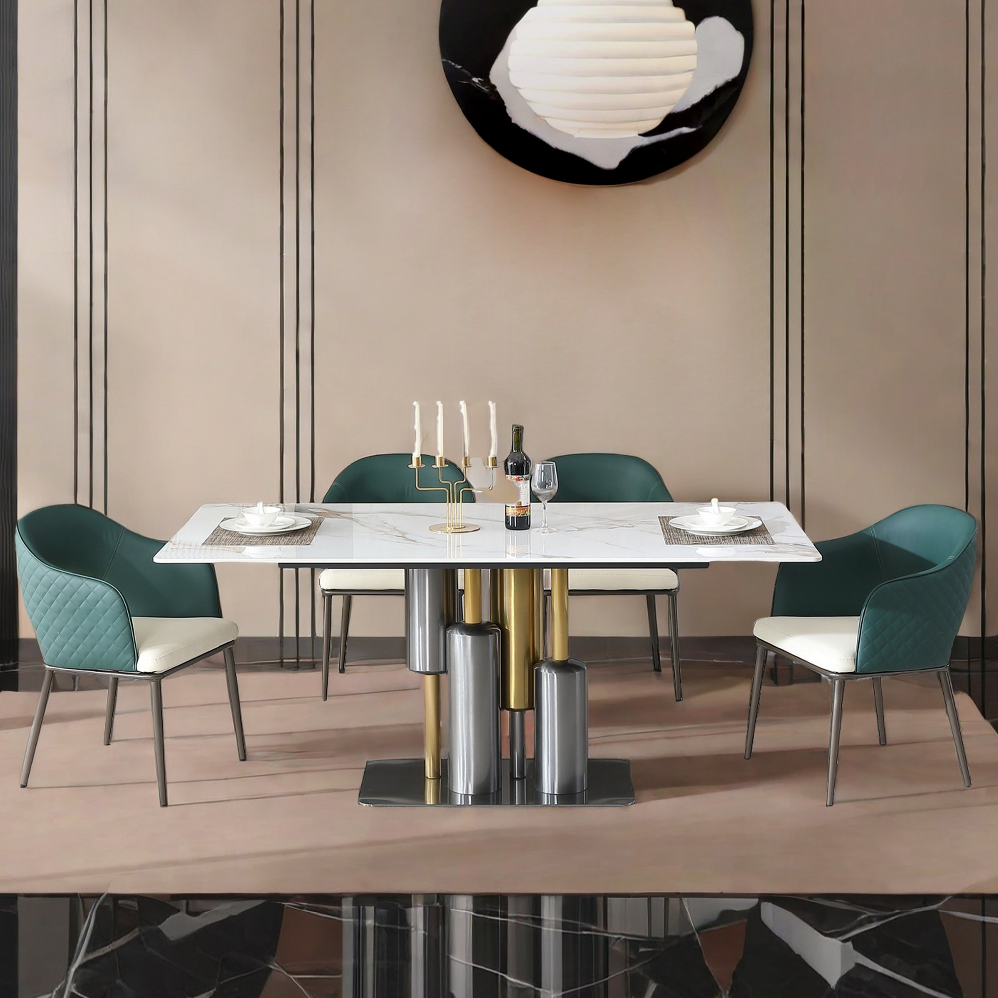 Everly Quinn Modern Luxury White Rectangular Dining Table(8 chairs ...