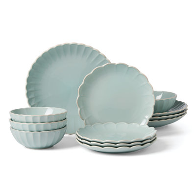 Lenox French Perle Scallop Ice Blue 12Pc Dinnerware Set & Reviews ...