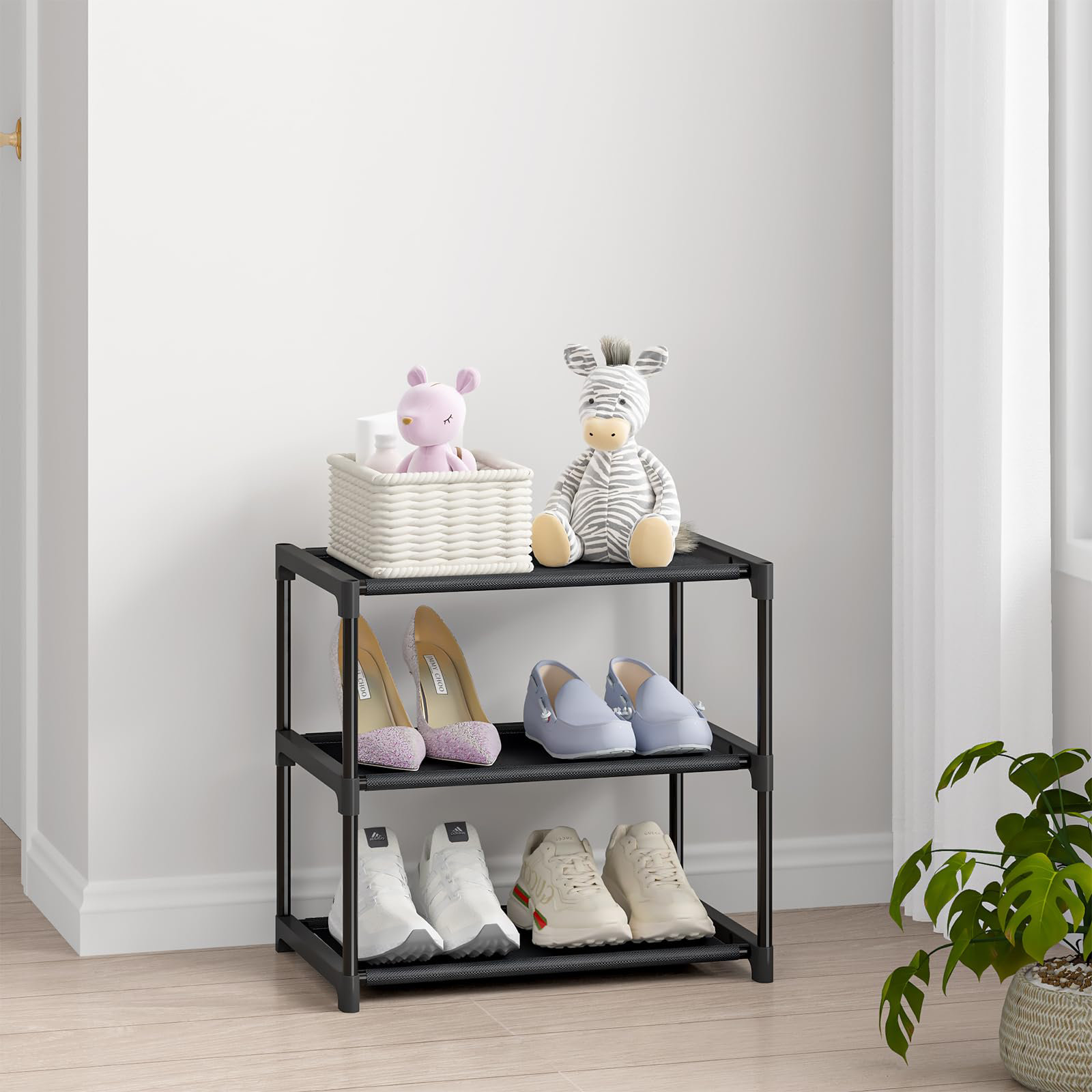 Rebrilliant 3 Tier Small Shoe Rack, Narrow Stackable Kids Toddler Adult ...