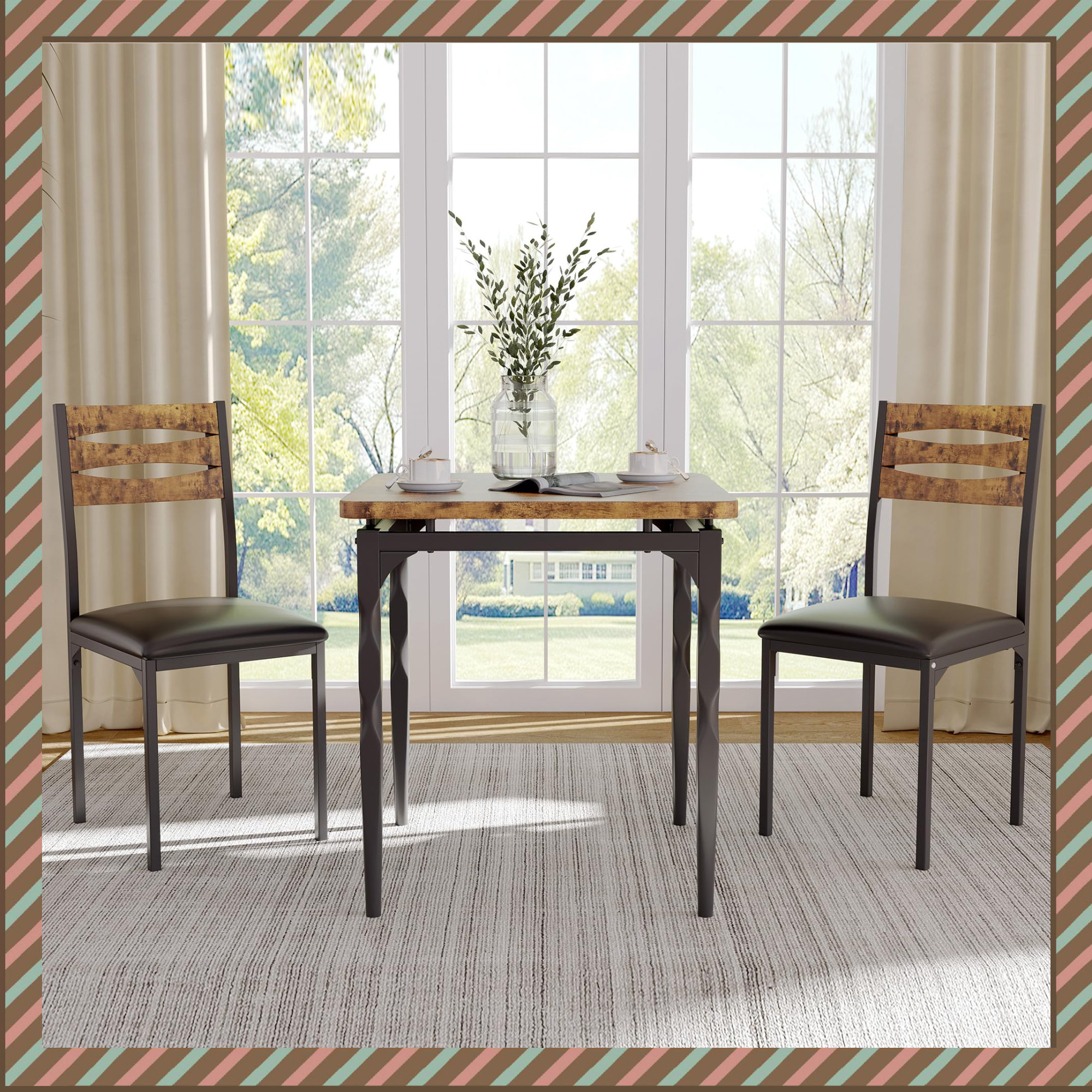 17 Stories Modern 3-Piece Dining Set for 2 with Compact Table and ...