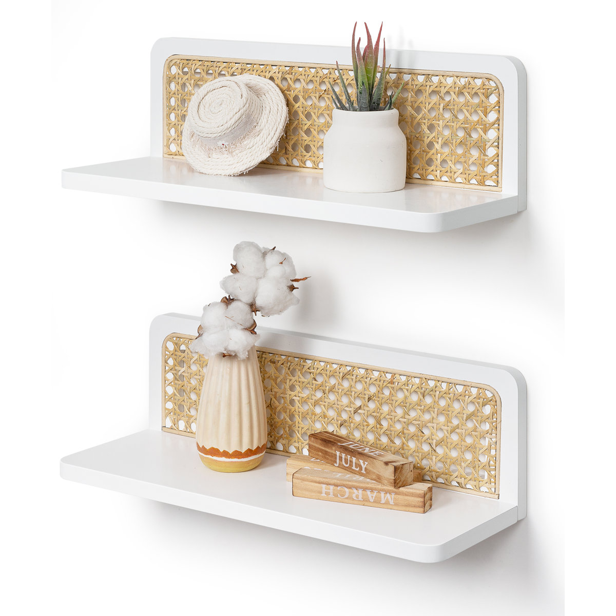 Bay Isle Home™ Cane Webbing Wall Shelves 2 Piece Boho Rattan Decorative ...