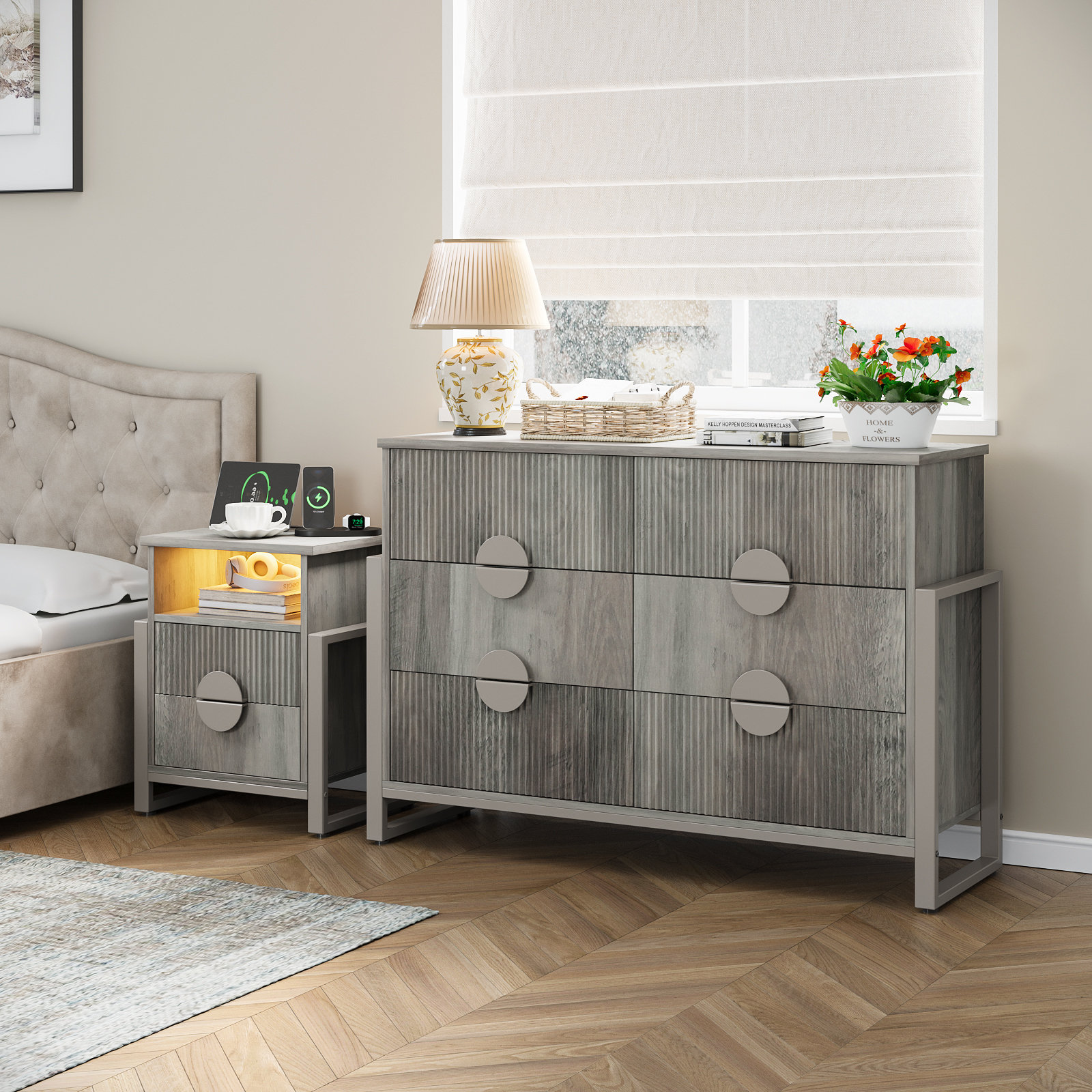 Wrought Studio™ 2-piece Bedroom Set - 6-drawer Fluted Dresser And 2 ...