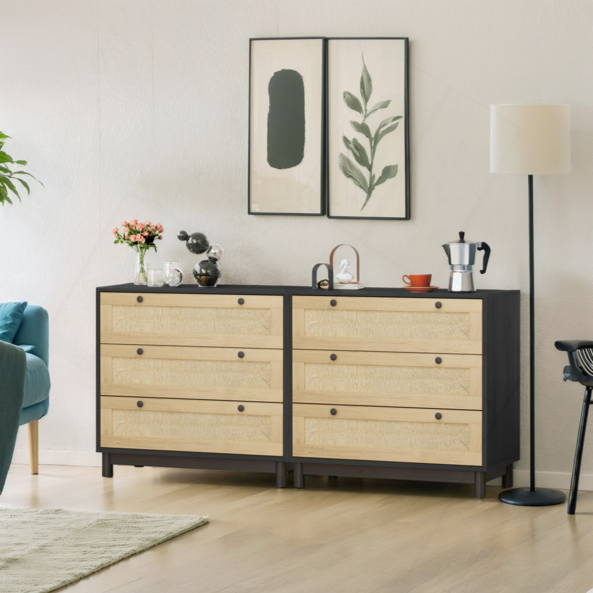 Winston Porter 3-Drawers Storage Cabinet Rope Woven Drawer (Set Of 2 ...