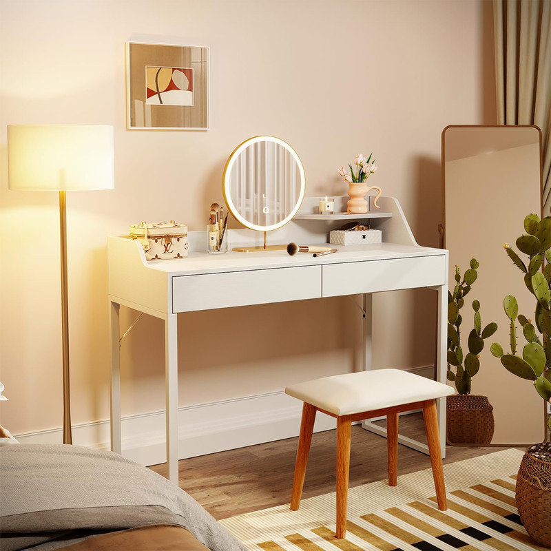 Orren Ellis 40 Inch White Computer Home Office Desk, Modern Makeup ...