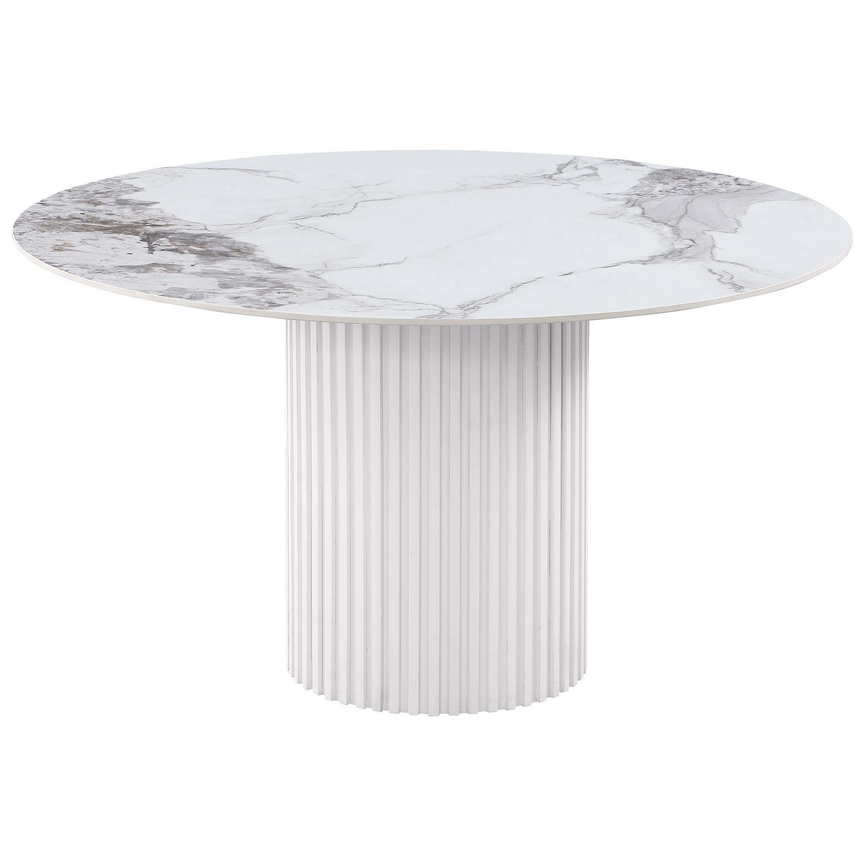 Benjara Cade Round Dining Table With Reeded Base, White Sintered Stone ...