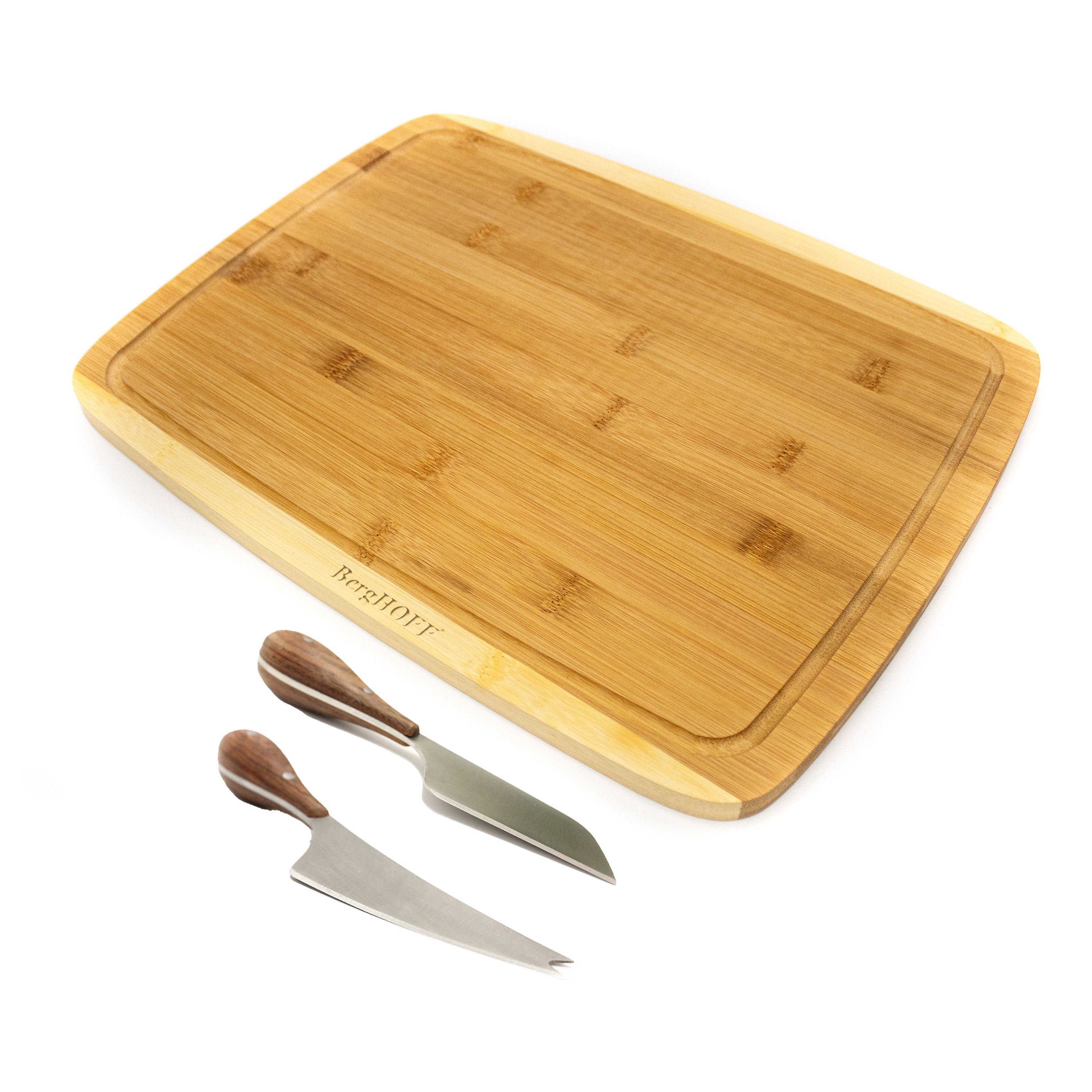 BergHOFF Bamboo 3Pc Rectangle Board and Aaron Probyn Cheese Knives Set ...