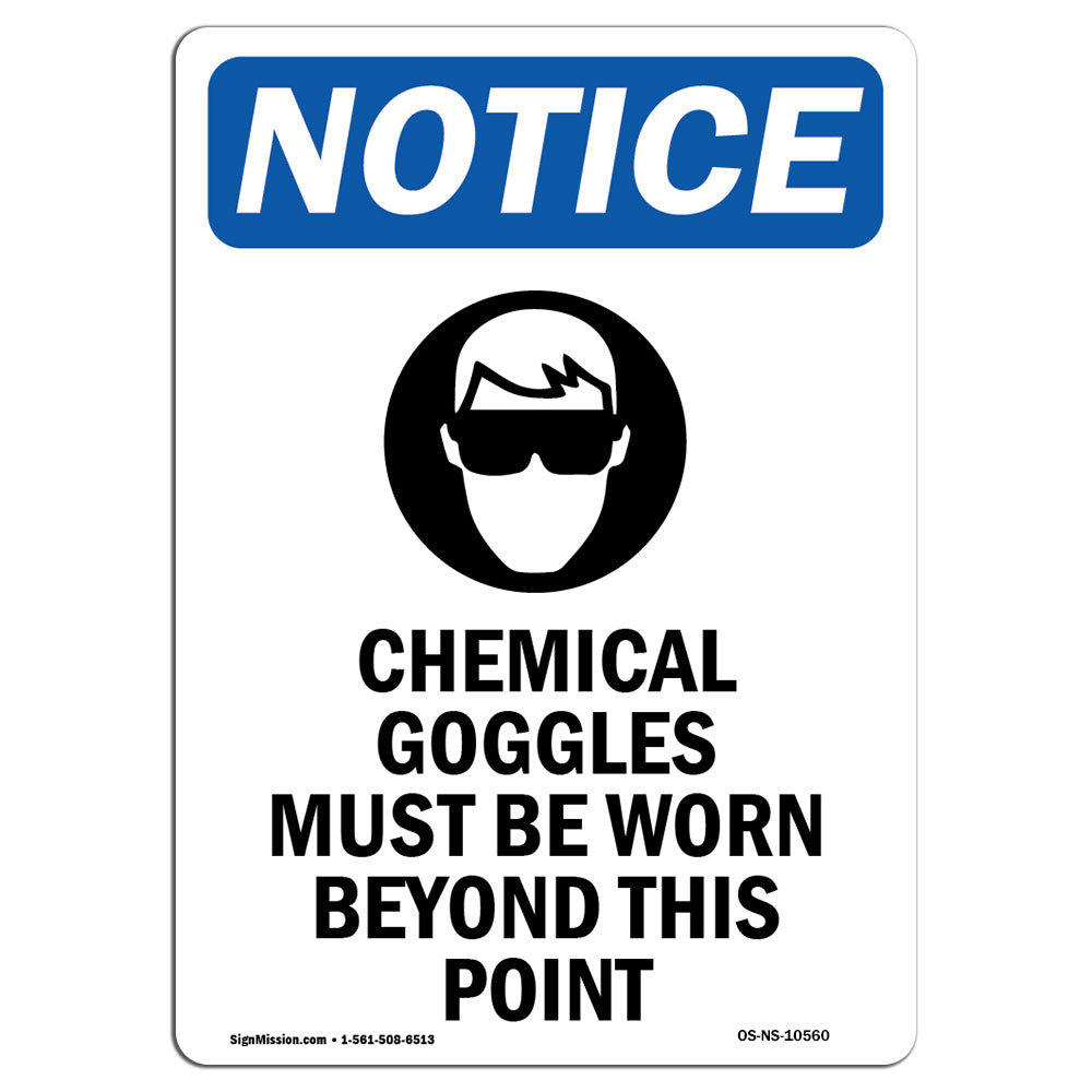 SignMission Osha Notice - Chemical Goggles Must Sign with Symbol ...