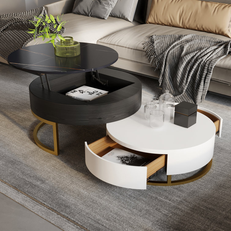 Everly Quinn Bonapart Round Coffee Table Set with Storage, Lift-Top ...