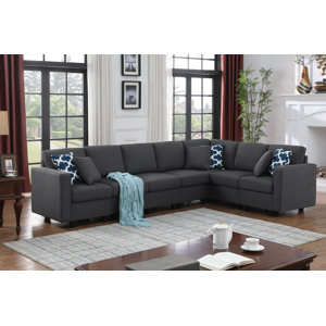 Ebern Designs Solina Linen Reversible Modular Corner Sectional Sofa ...