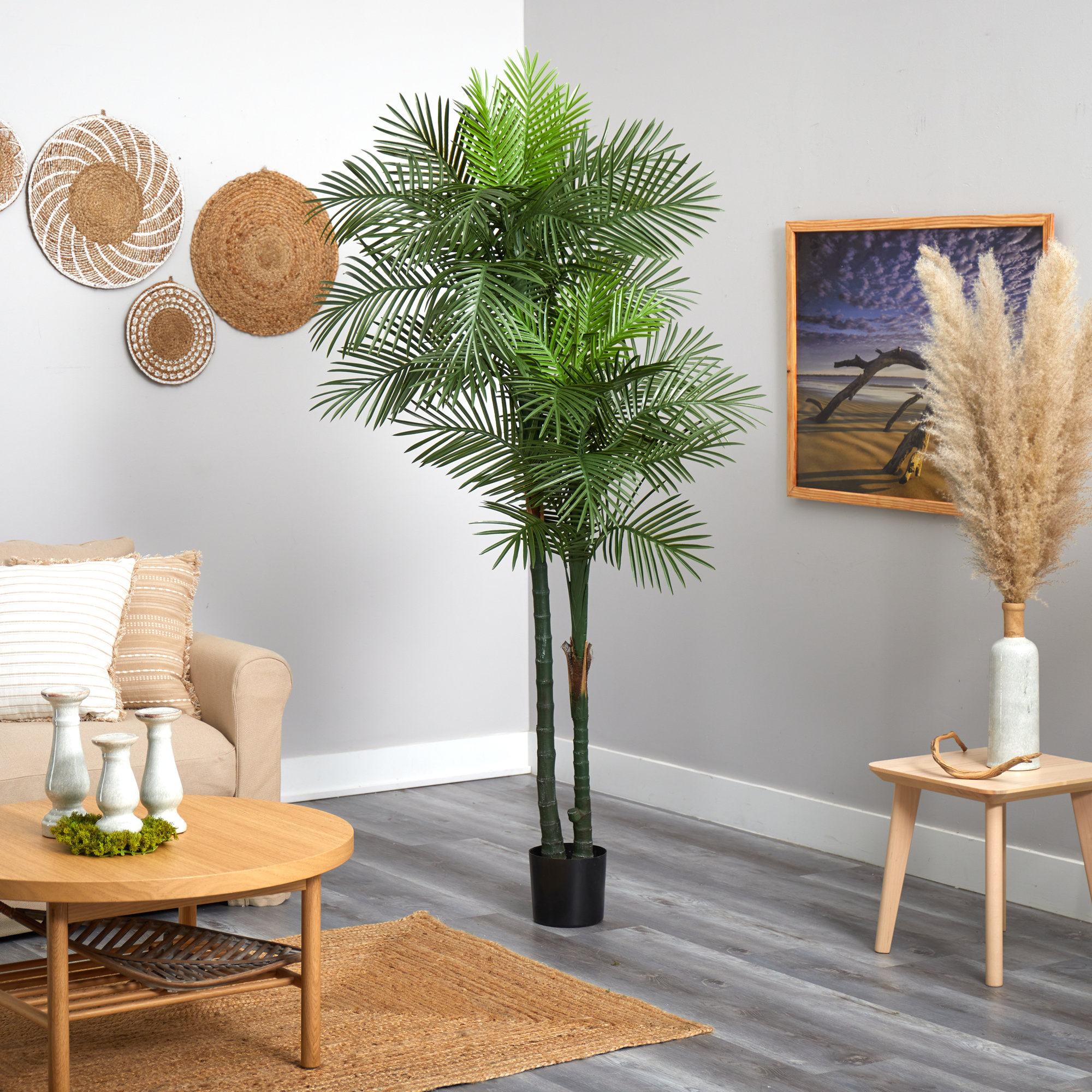 Charlton Home® 7ft. Double Robellini Palm Tree UV Resistant (Indoor ...
