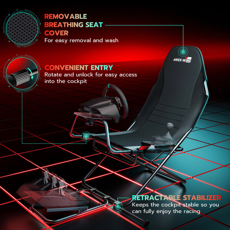 Inbox Zero Racing Simulator Cockpit with Foldable Gaming Chair Fit ...