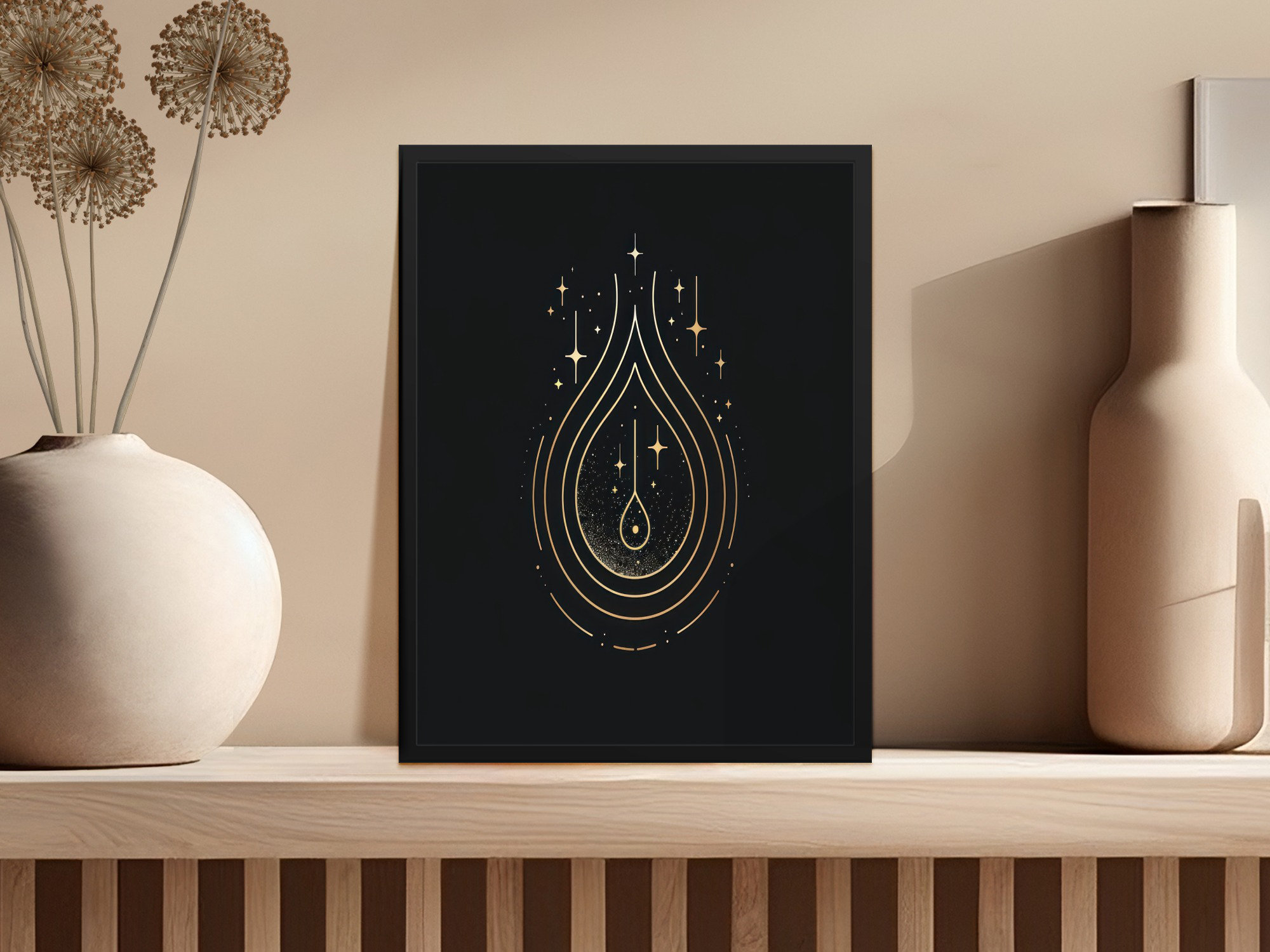 Lark Manor Golden Celestial Symbol on Black Background Framed Poster ...