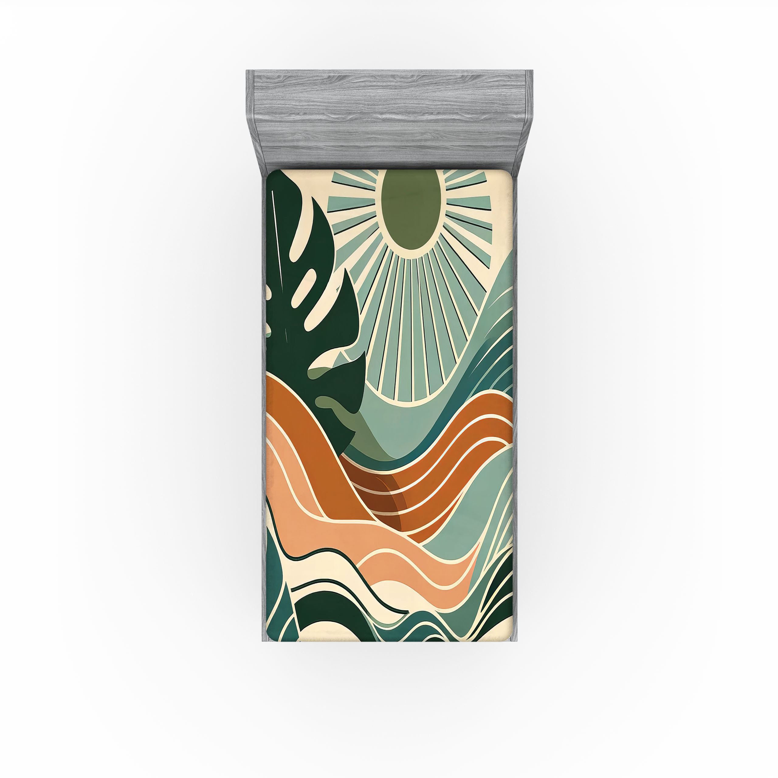 Ambesonne Monstera Fitted Sheet_ Abstract Landscape Boho_ Evergreen ...