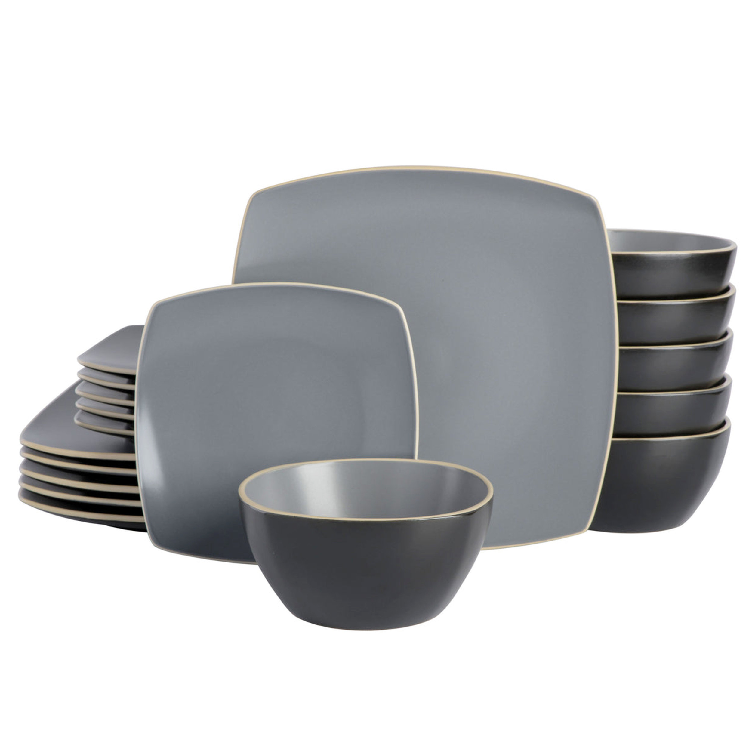 Gibson Soho Lounge 18 Piece Square Stoneware Dinnerware Set in Grey ...