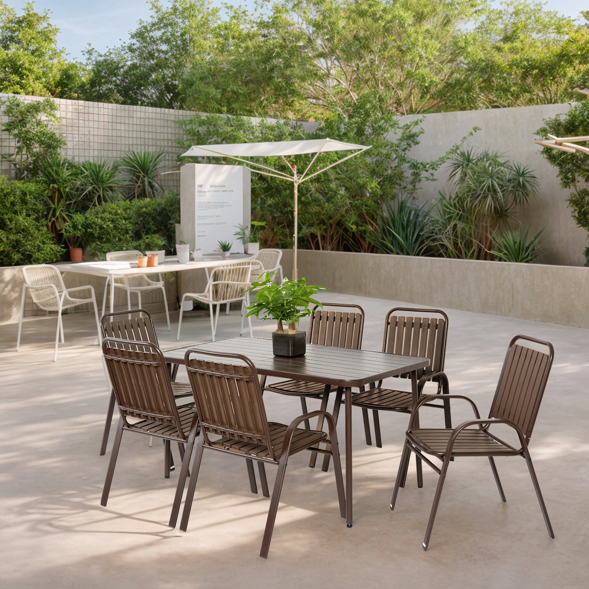 Hokku Designs Plastic Chair And Steel Table Outdoor Dining Set, Plastic ...
