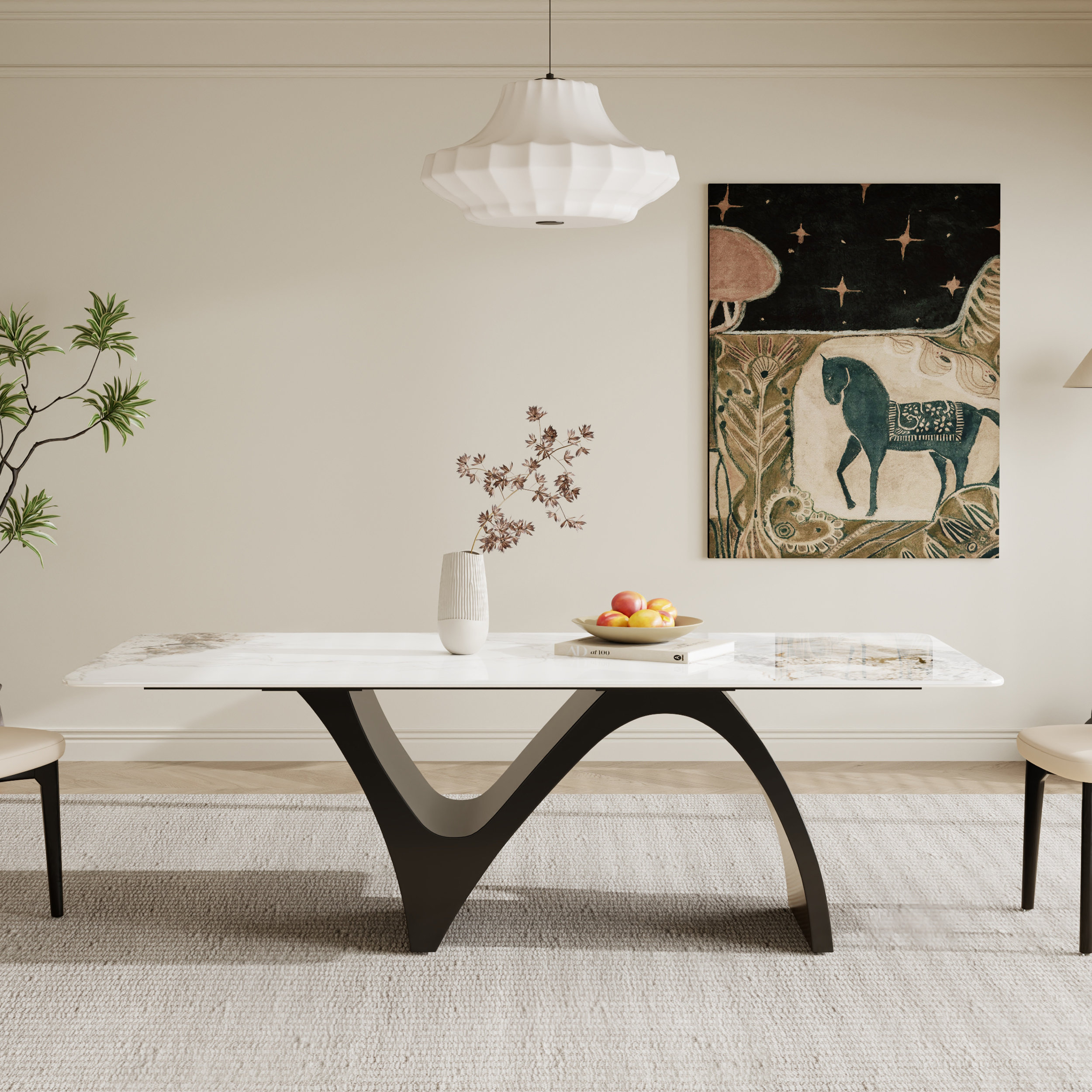 Hokku Designs Modern Retangular Dining Table for 6-10, Glossy White ...