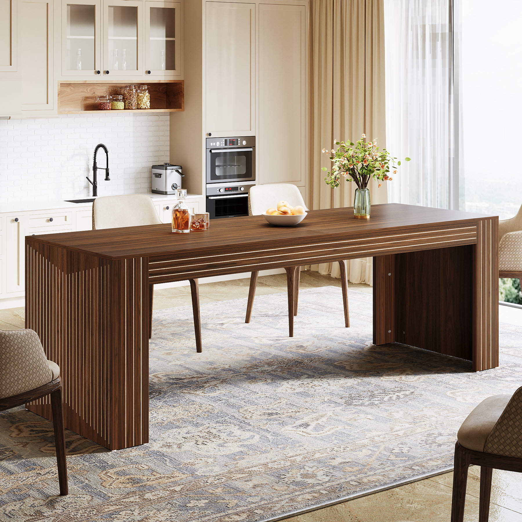 Ebern Designs 78.7'' Dining Table For 6-8 People, Rectangular Kitchen ...