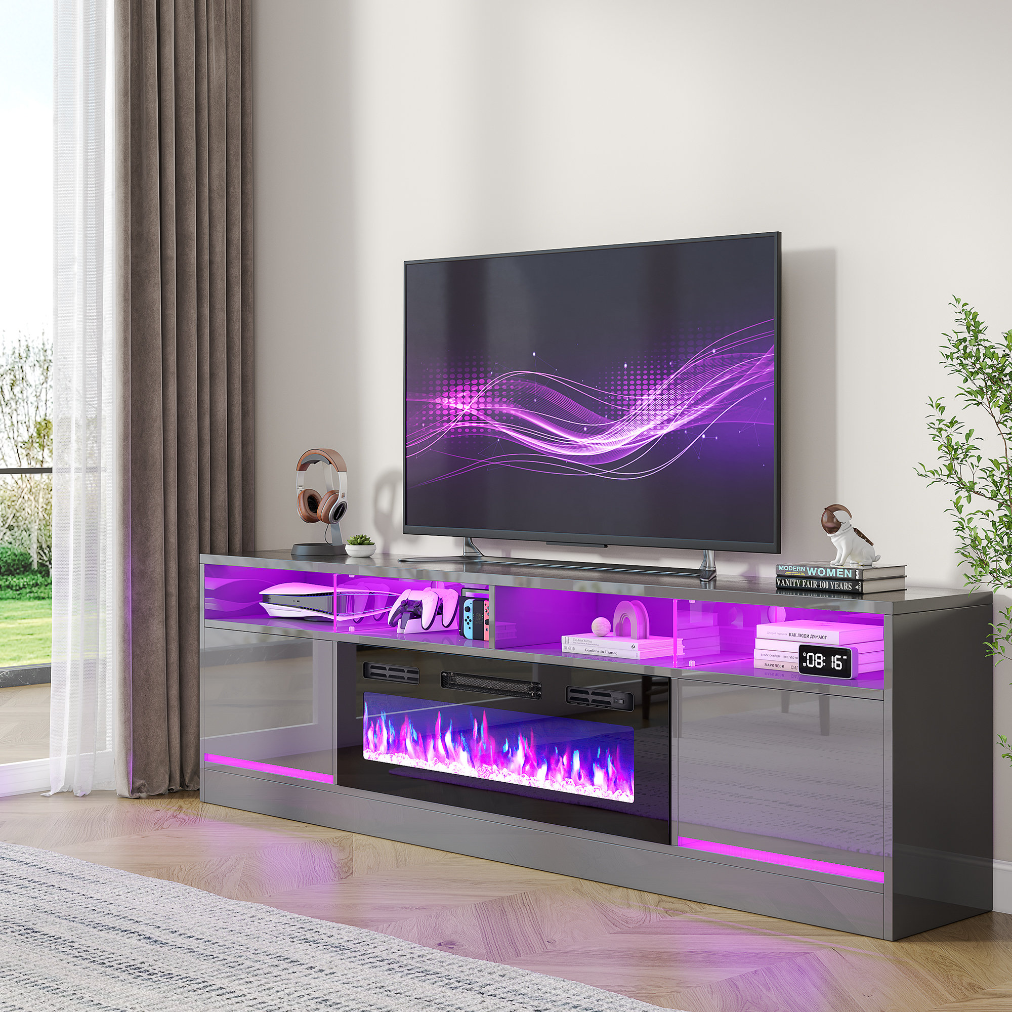 Wrought Studio™ Filomeno Kialie 70'' TV stand with fireplace, led ...