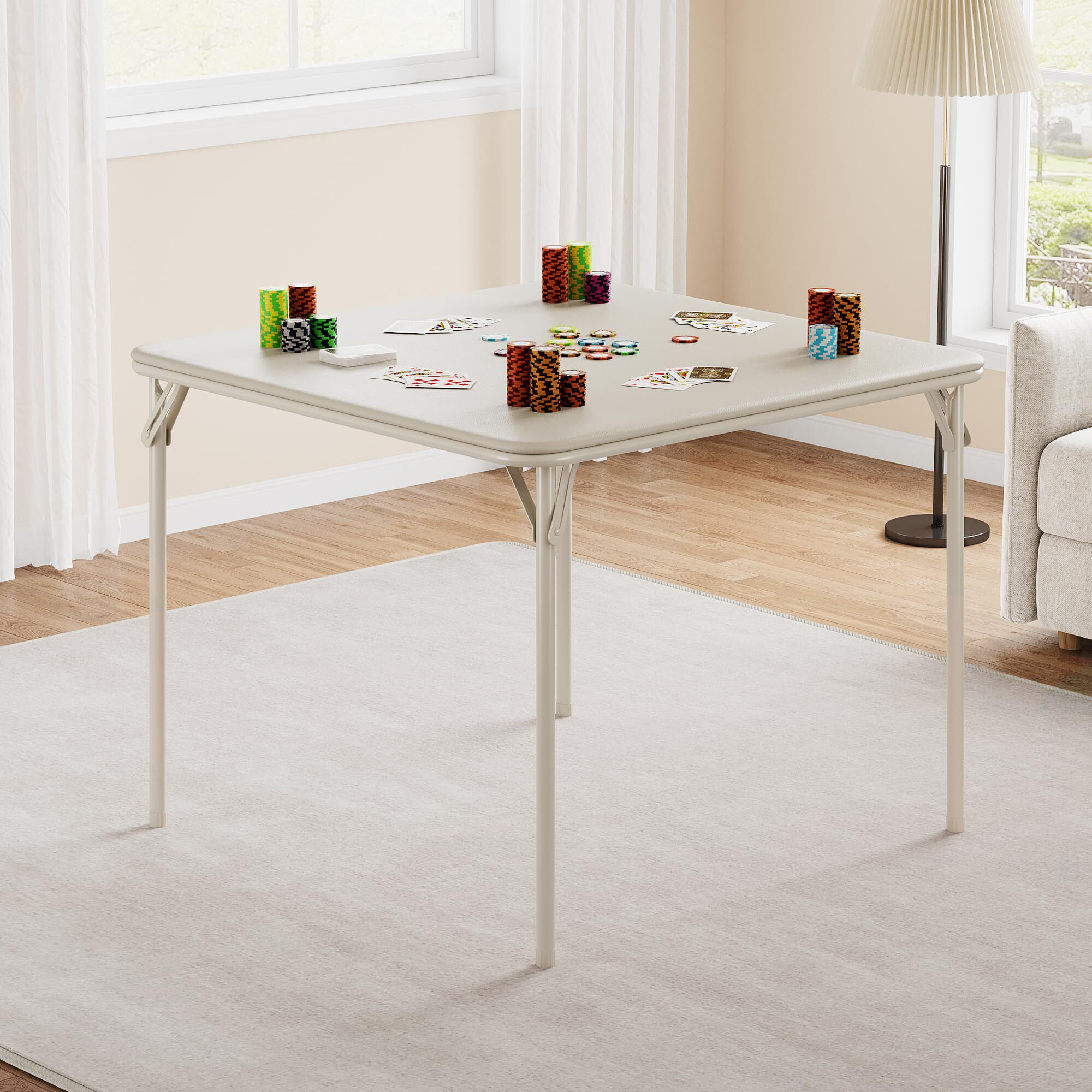 Homhougo Folding Table, 33.6-Inch Portable Square Folding Card Table ...