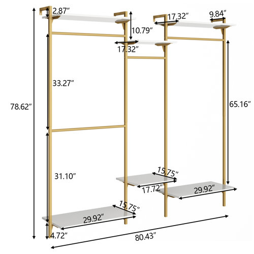 Rebrilliant Oloran Gold Wall Mount Clothes Rack with 4 Hanging Rods ...