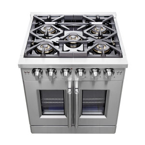 Forno Capriasca 30-inch French Door Gas Range, Stainless Steel, 5 Brass ...