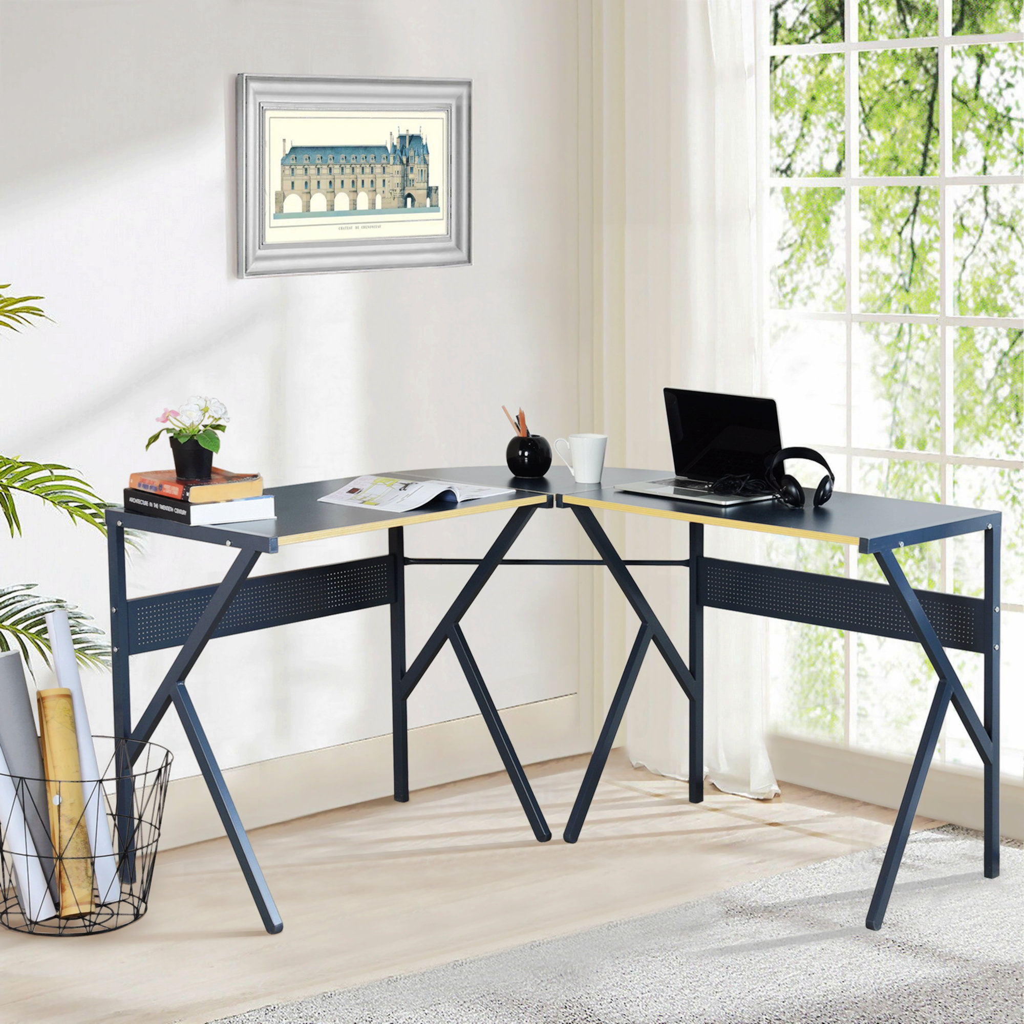 Inbox Zero Lavonya L-Shaped Metal Base Computer Desk | Wayfair