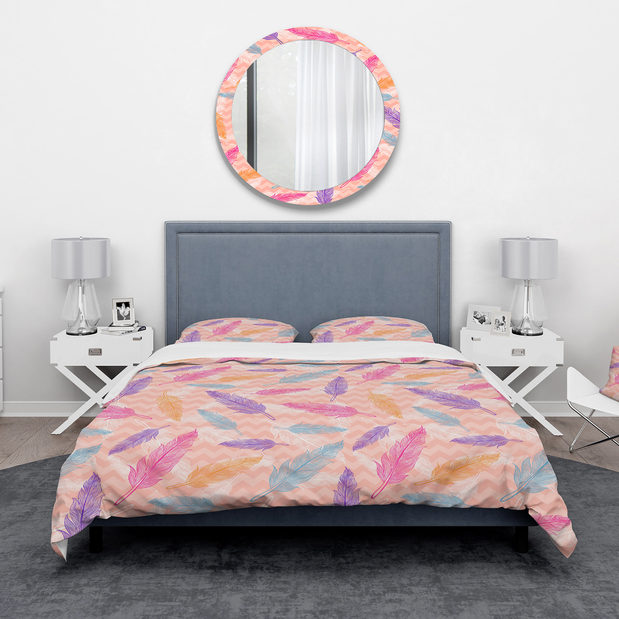 Design Art Colorful Feathers Pattern - Bohemian Abstract Duvet Cover ...