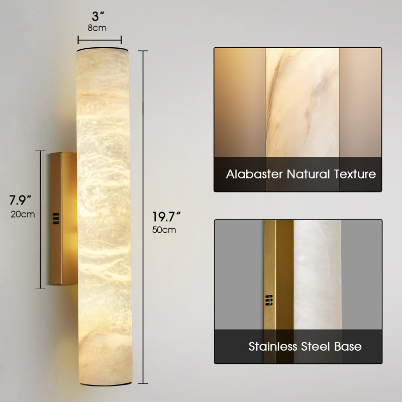 Everly Quinn 20" Dimmable LED Wall Mounted Alabaster Sconce with ...