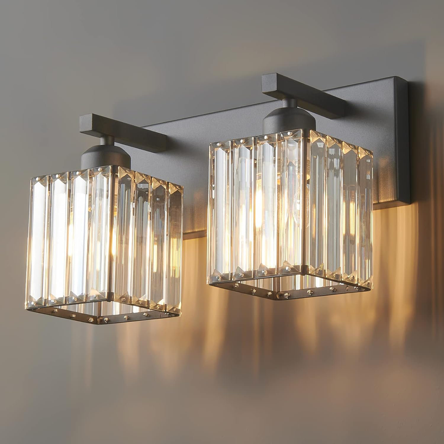 Everly Quinn Modern Black Crystal Bathroom Vanity Light Fixture With K9 ...