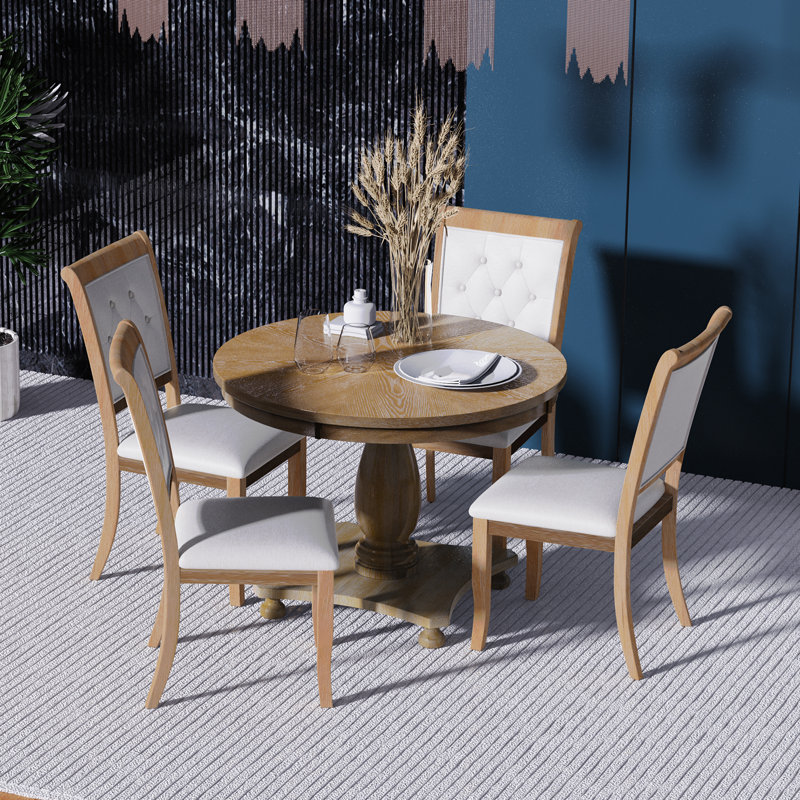 Lark Manor™ 5-Piece Retro Round Dining Table Set with Pedestal Table ...