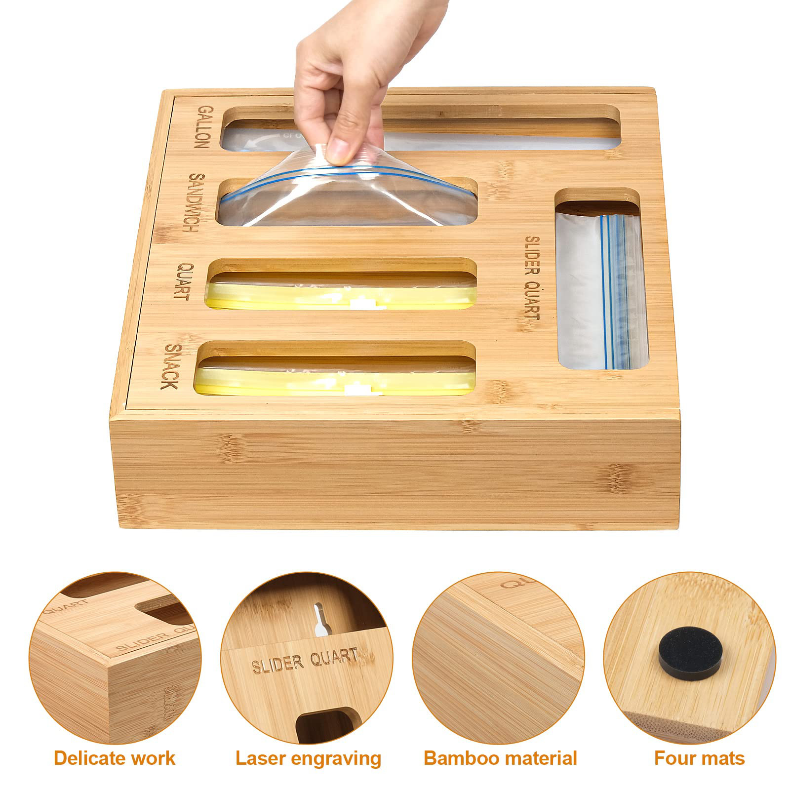 One Allium Way® Plastic Bag Organizer For Drawer, Bamboo Food Storage ...