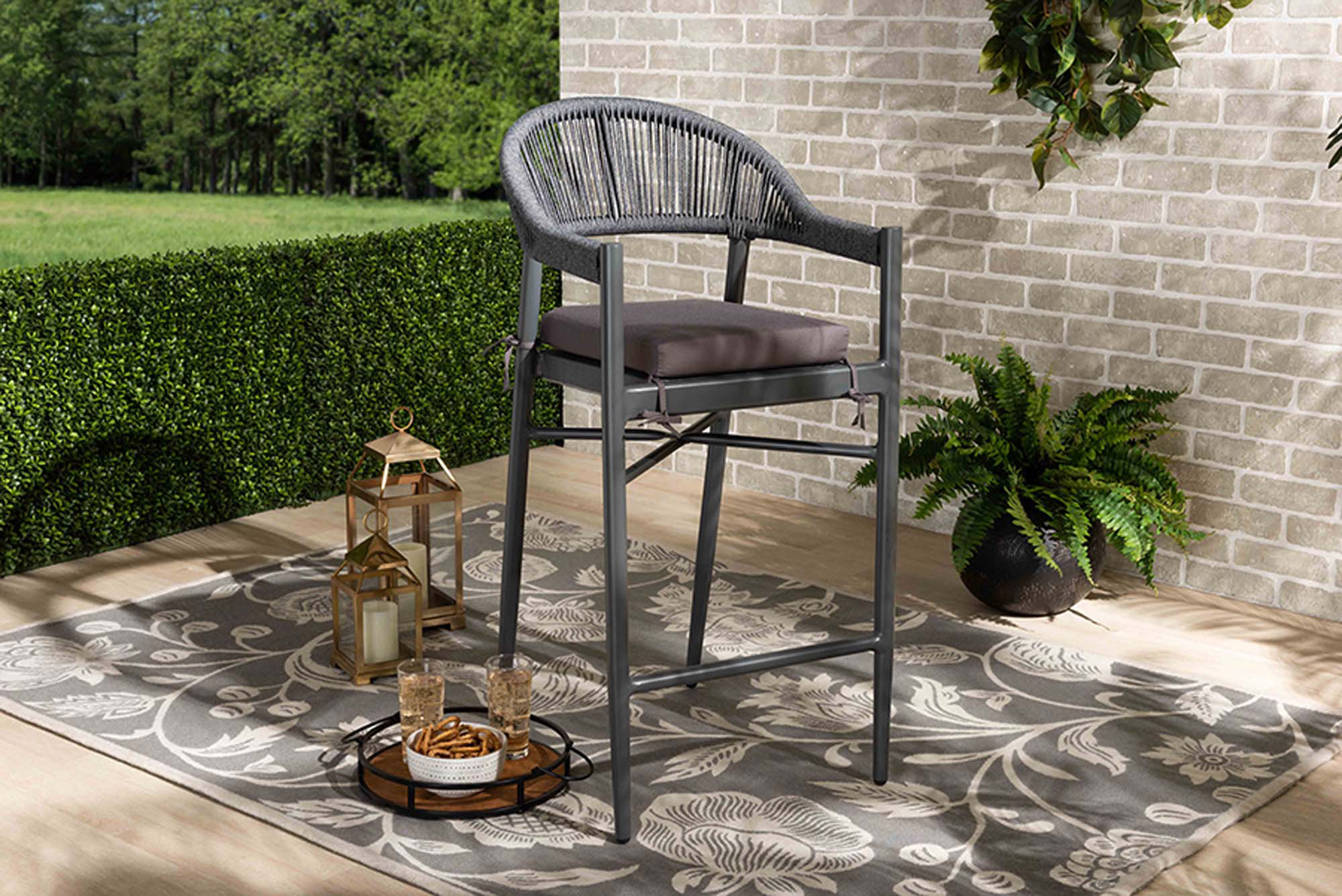Corrigan Studio Demarious Manchester 28.5" Patio Bar Stool with Cushion ...