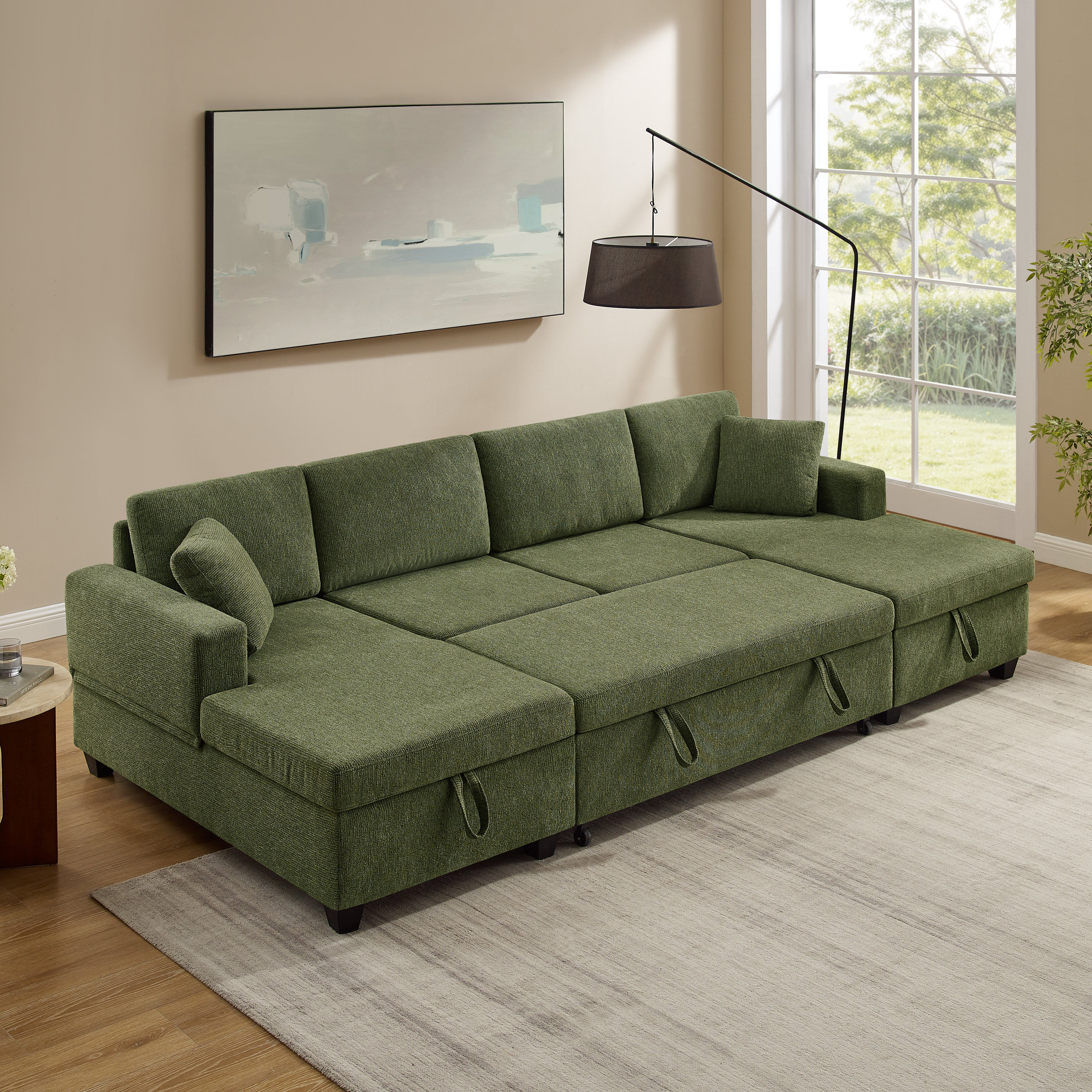 Latitude Run® U-Shaped Pull-Out Sofa Bed With Storage Chaise | Wayfair
