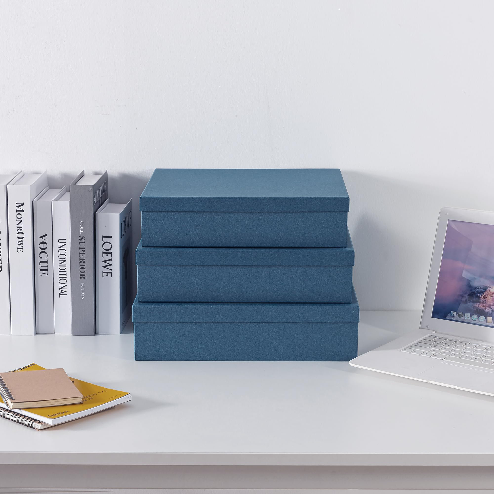 Latitude Run® Navy Blue Kraft Paper Storage Boxes - Set Of 3 Nesting ...