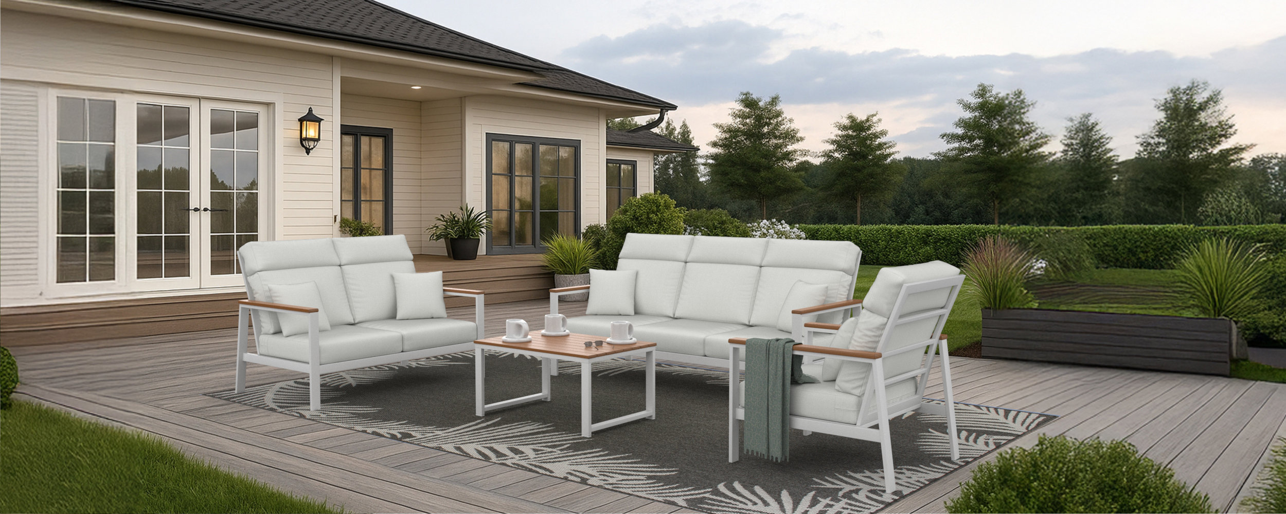 Corrigan Studio Colrain 4 Person Seating Group With Sunbrella Cushions ...